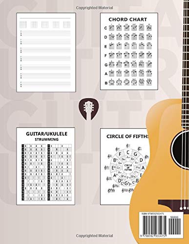 Guitar Tablature Notebook with Extra Charts: Blank Guitar Tablature Paper, Standard Tab Manuscript Paperback Chord Chart Ukulele Strumming, Circle of Fifths