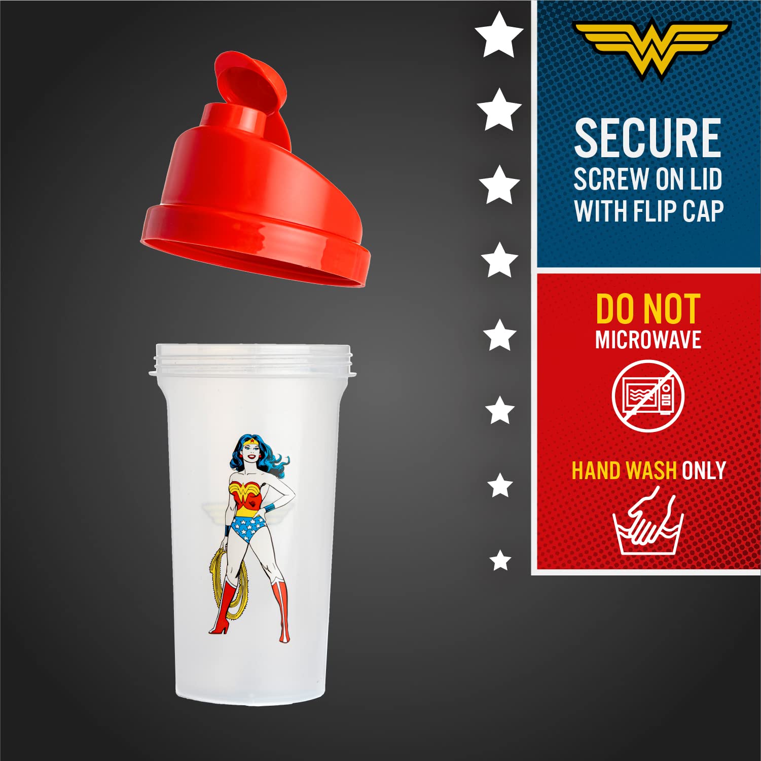 Paladone Wonder Woman Protein Shaker Bottle, 23 oz, Officially Licensed DC Comics Blender Cup