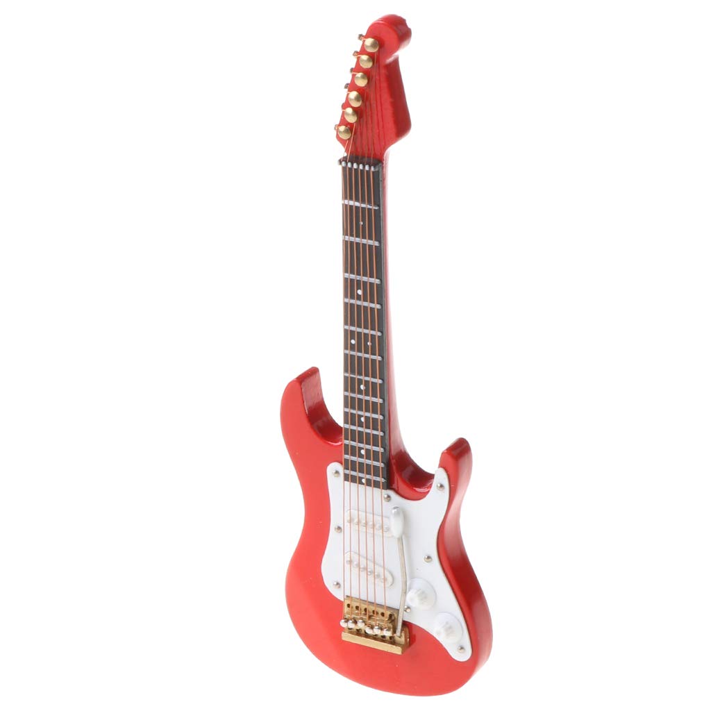 HELYZQ 14cm Mini Electric Guitar Model Miniature Guitarra Replica Gift with Case Stand,Red,14x4x1.3cm