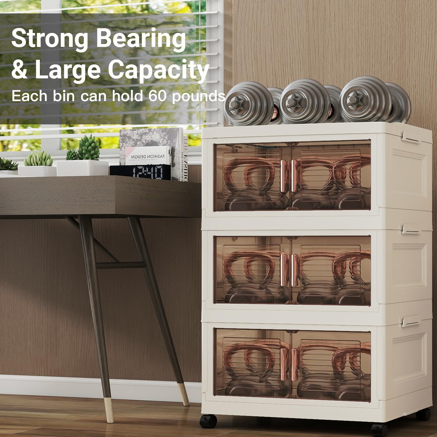 Storage Bins with Lid, 92 Gal/360 Qt Collapsible Storage Bins with Doors and Wheels, Closet Organizers and Storage,4 Pack Stackable Storage Bins Open Front,Plastic Storage Bins for Closet Clothes
