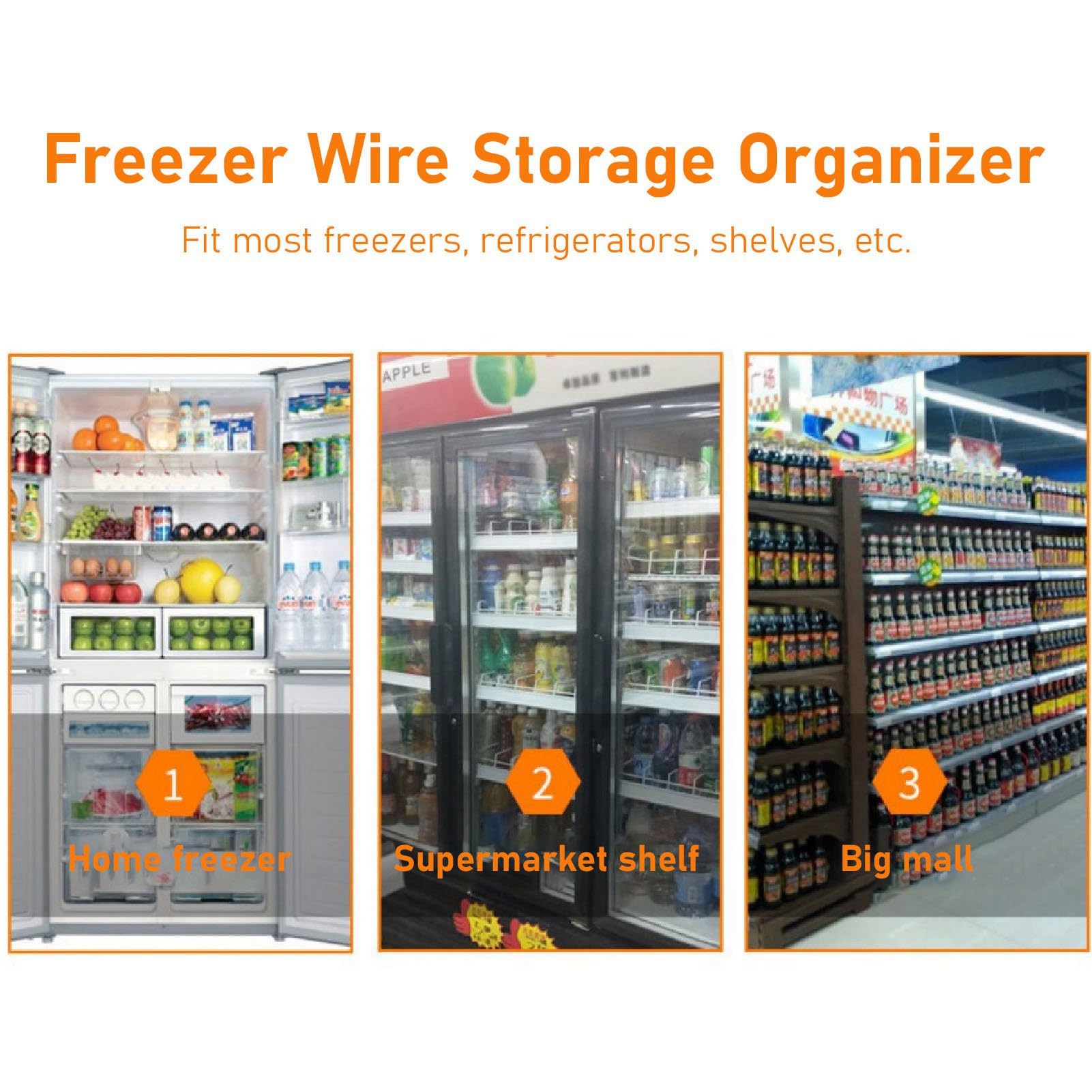 VBESTLIFE 2pcs Freezer Organizer Bins, Freezer Refrigerator Basket Storage Rack Bins, Metal Wire Baskets with Handles for Upright Refrigerator Chest Freezer (39x20x20cm / 15.4x7.9x7.9in)