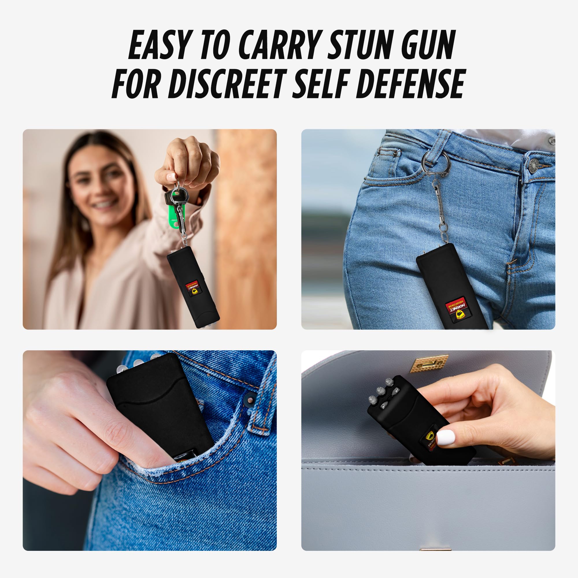Guard Dog Hornet Micro Stun Gun Keychain - with LED Flashlight, Safety Switch, and Powerful Shock, Heavy Duty Keychain Stun Gun with Bright Flashlight, Built-in Charger, Women Self Defense - Black