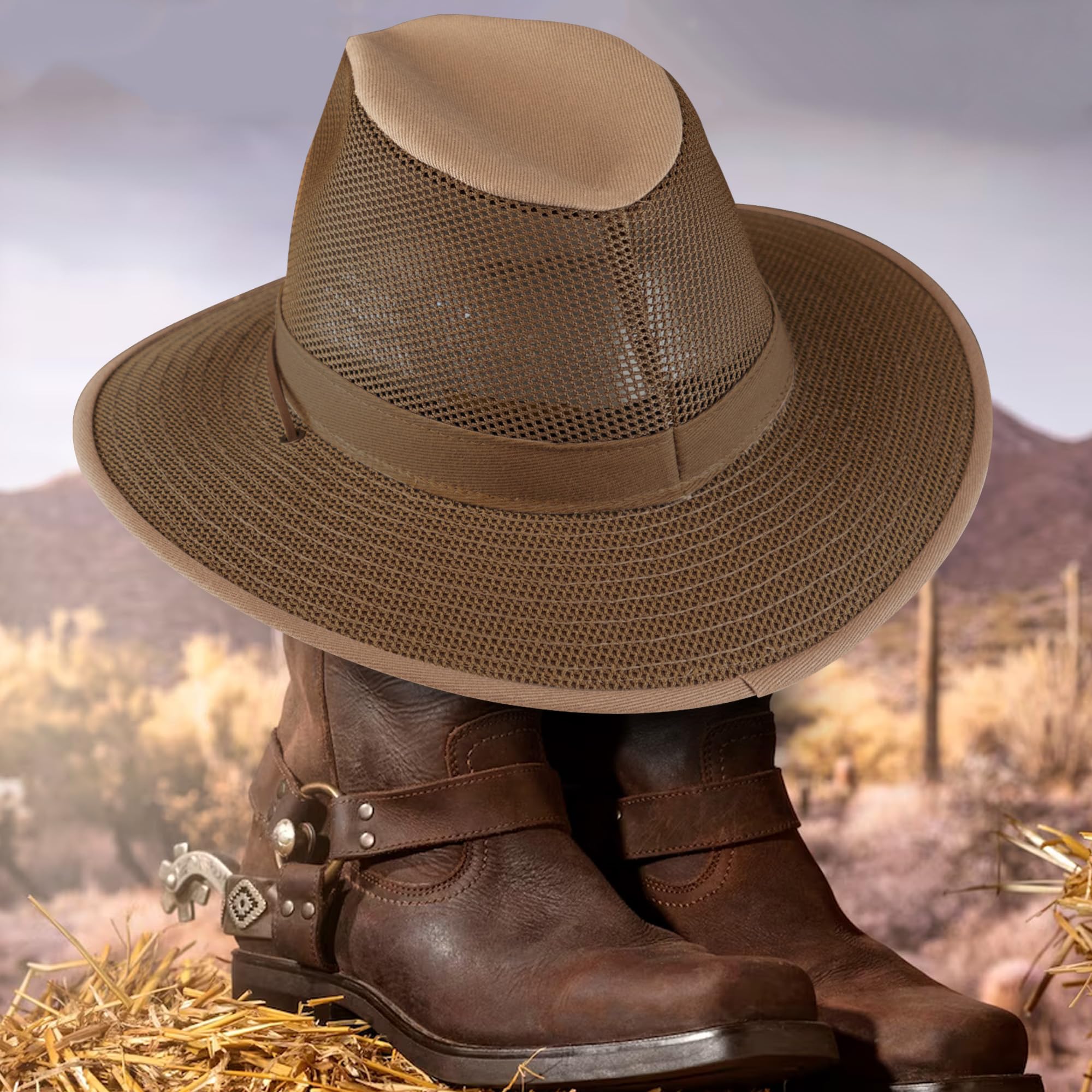 Henschel Aussie Mesh Breezer Hat - Packable Sun Protection for Outdoor Activities. Ideal for Hiking, Fishing & Camping. (US, Alpha, X-Large, Earth)