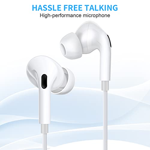 XNMOA Wired Headphones for iPhone 14 13/12/11/Se/X/Xr/Xs/8/7, Wired Earbuds Noise Canceling in-Ear Headset with Microphone,Comfortable Wired Earphones with Volume Control,White