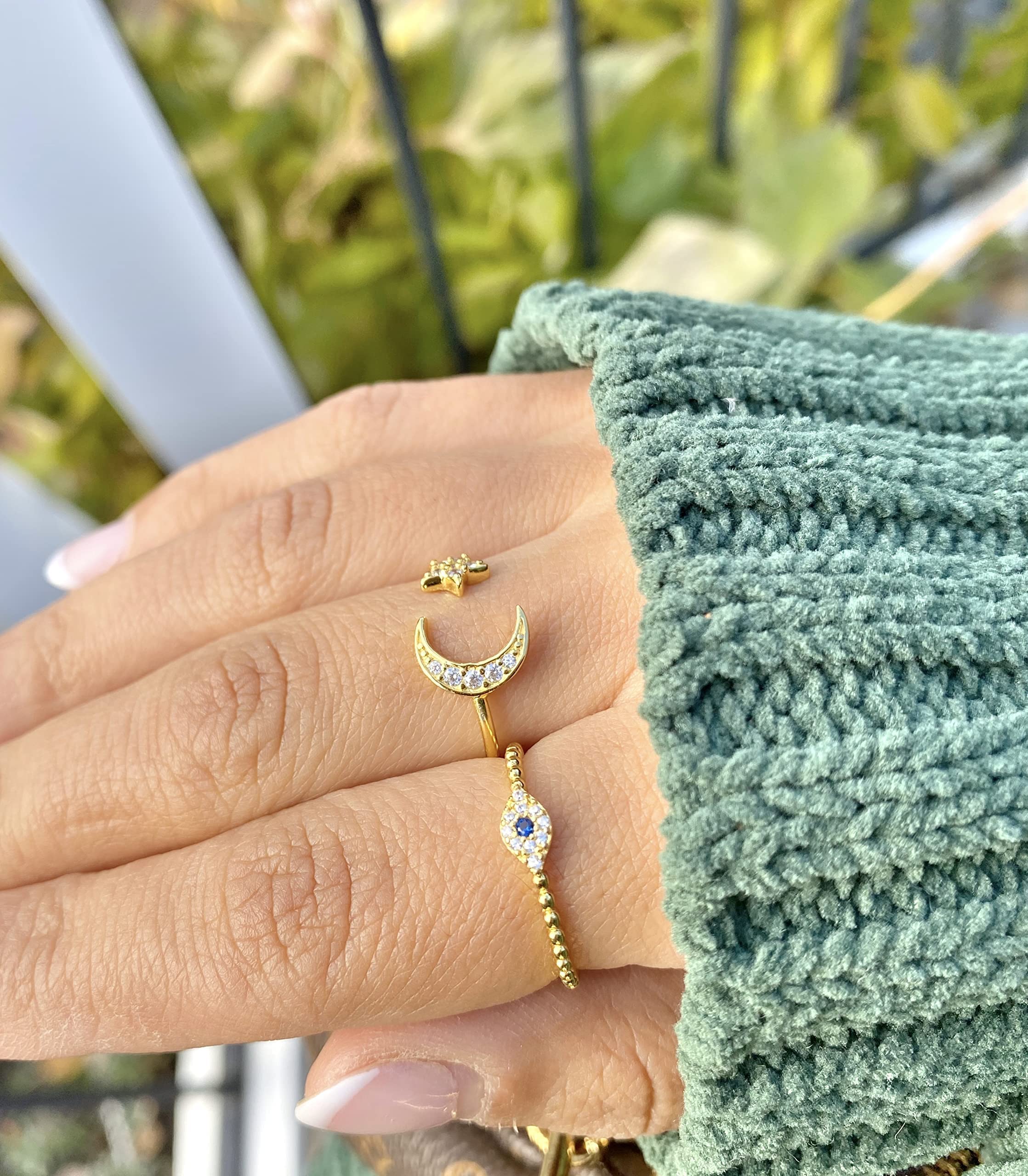 L & M Accessorize - 925 Sterling Silver 18K Gold Plated Emerald Eye Ring (9)