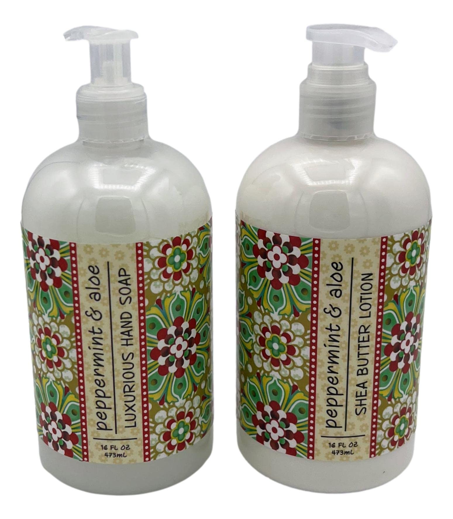 Greenwich Bay Trading Co, Peppermint and Aloe, Hand Soap and Shea Butter Lotion Set, 16 Ounces Each