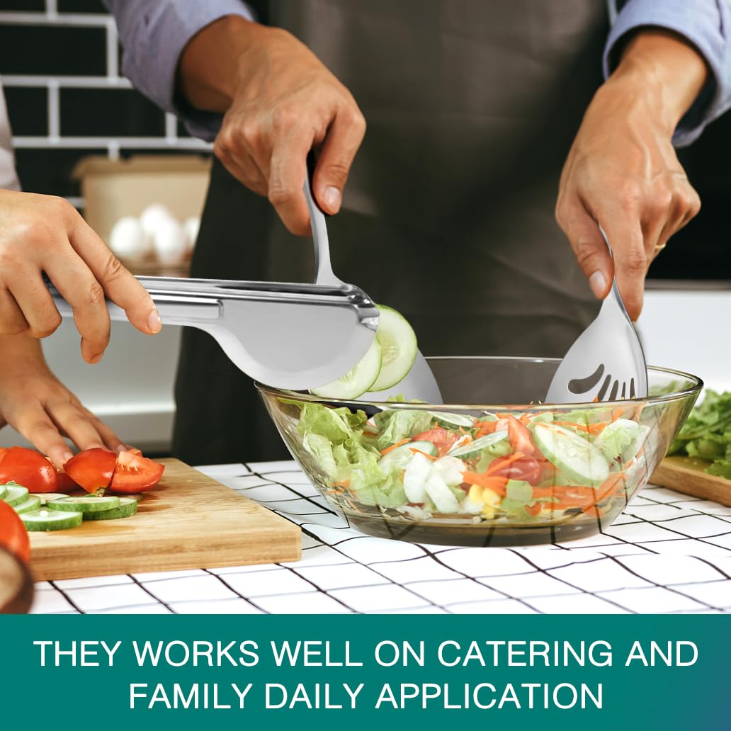 Teivio Stainless Steel Serving Utensils Set, Include Large Set of 19 Pieces - Serving Spoons, Slotted Spoons, Serving Forks, Serving Tongs and Soup Ladles, for Catering/Buffet/Chafing Dish (Silver)