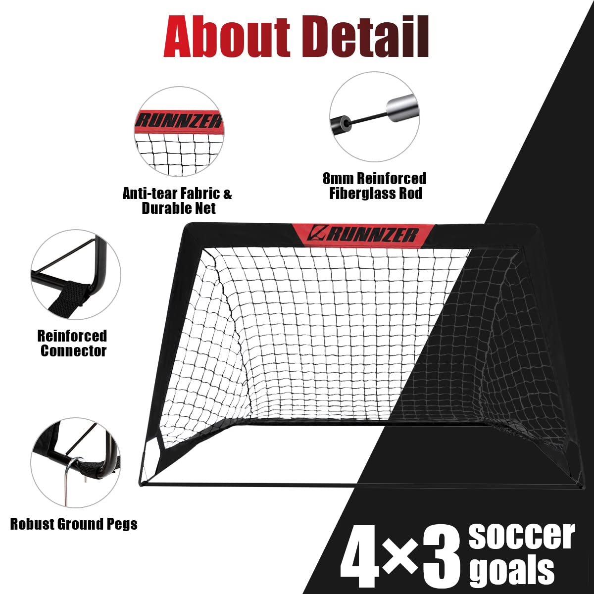 L RUNNZER Soccer Goal, Pop Up Kids Soccer Net for Backyard with Carry Bag, Foldable & Portable Soccer Goal for Soccer Practice, 1 Pack, Blue, 3.3x2.2 FT