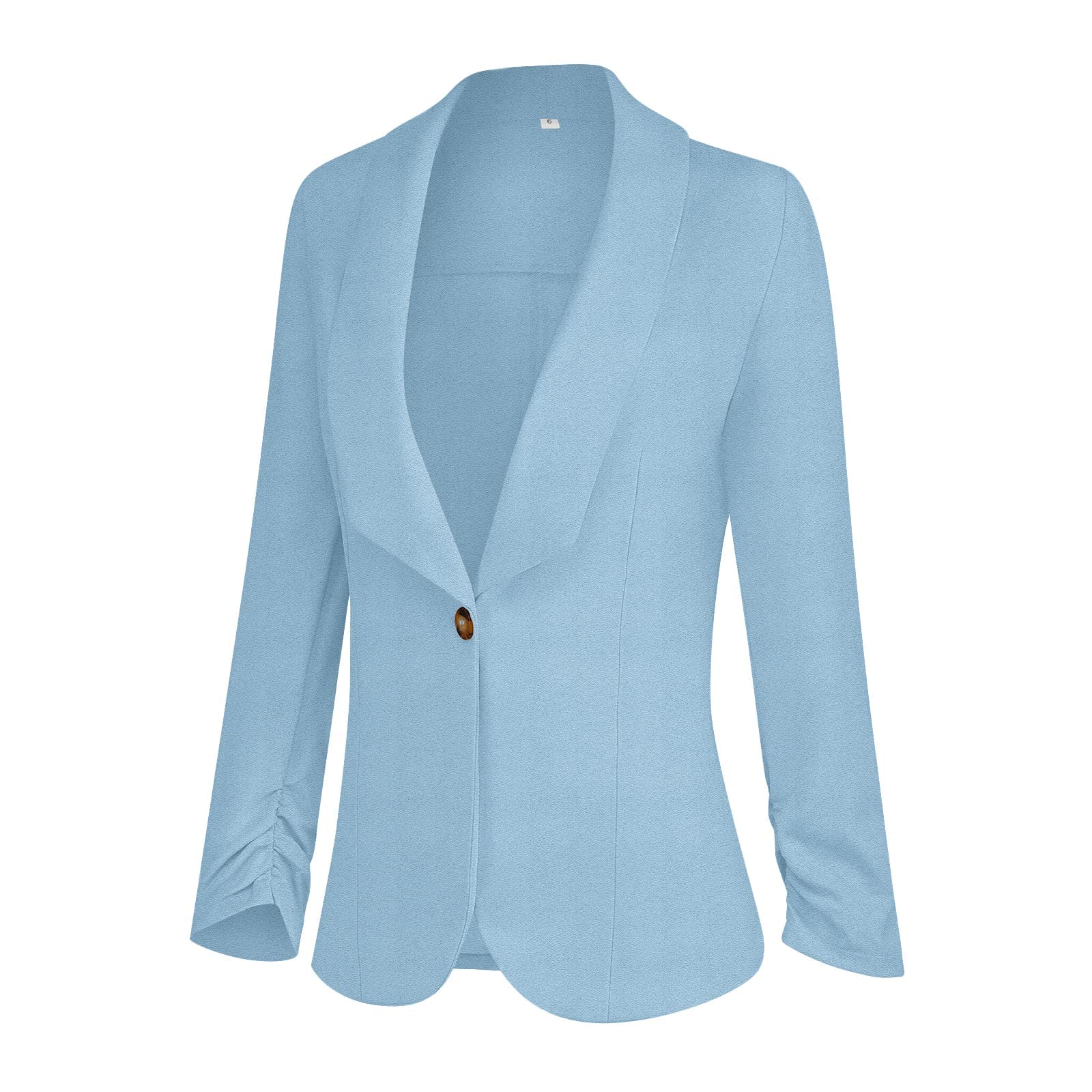 GRECERELLE Blazer Jacket for Women 3/4 Ruched Sleeve Business Casual Outfits Open Front Cropped Blazer Grey Blue-18