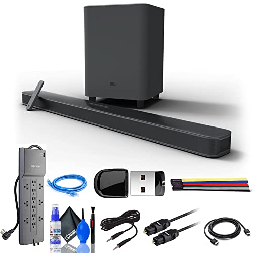 JBL Bar 5.1 Surround 550W Virtual 5.1-Channel Soundbar System (JBL2GBAR51IMBLKAM) + Surge Protector + 32GB USB Key + Optical Audio Cable + Network Cable + AUX Cable + Straps + More