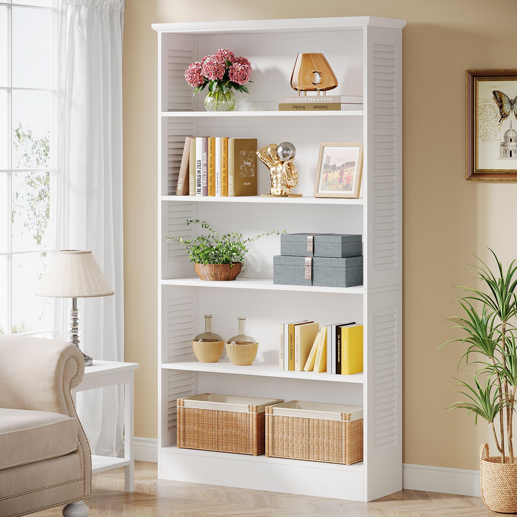 Tribesigns 5-Tier White Bookcase, 72" Tall Modern Simple Bookshelf with Storage Shelves, 39.4" Wide Floor Standing Library Bookshelf, Wood Display Shelving Unit for Living Room, Home Office (1)