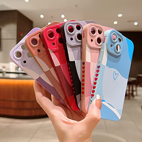 YKCZL Compatible with iPhone 13 Mini Case 5.4 Inch, Cute Painted Art Heart Pattern Full Camera Lens Protective Slim Soft Shockproof Phone Case for Women Girls(Pink)