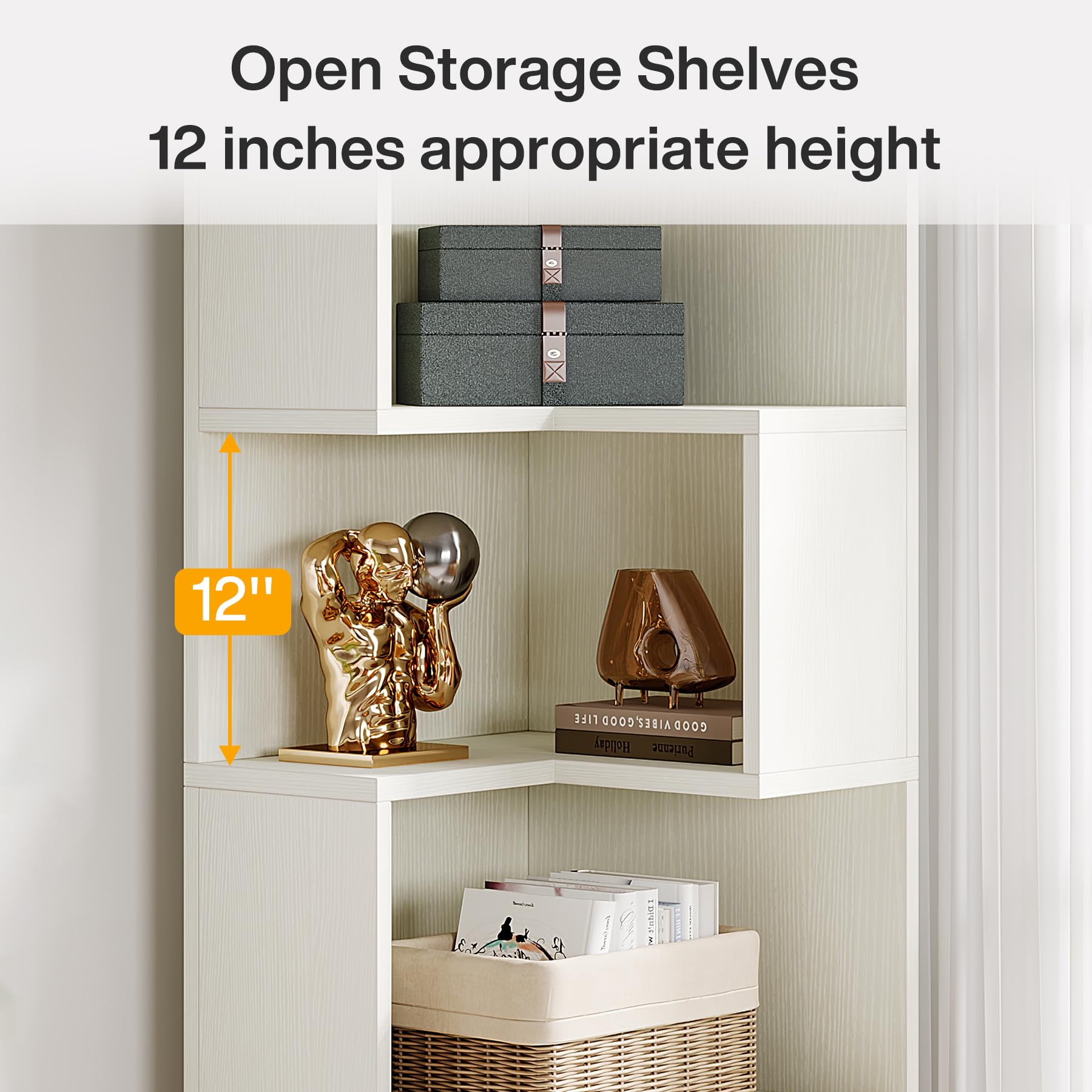Tribesigns 5-Tier Corner Bookshelf with 2 Drawers, 66.9-Inch Tall Corner Bookcase Shelf, Modern Simple Corner Storage Cabinet Display Rack Shelf for Living Room, Home Office, Beige