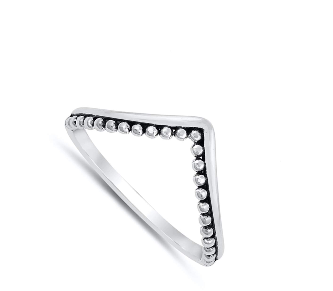 High Point Chevron Bali Bead Stacking Ring .925 Sterling Silver Band Size 8