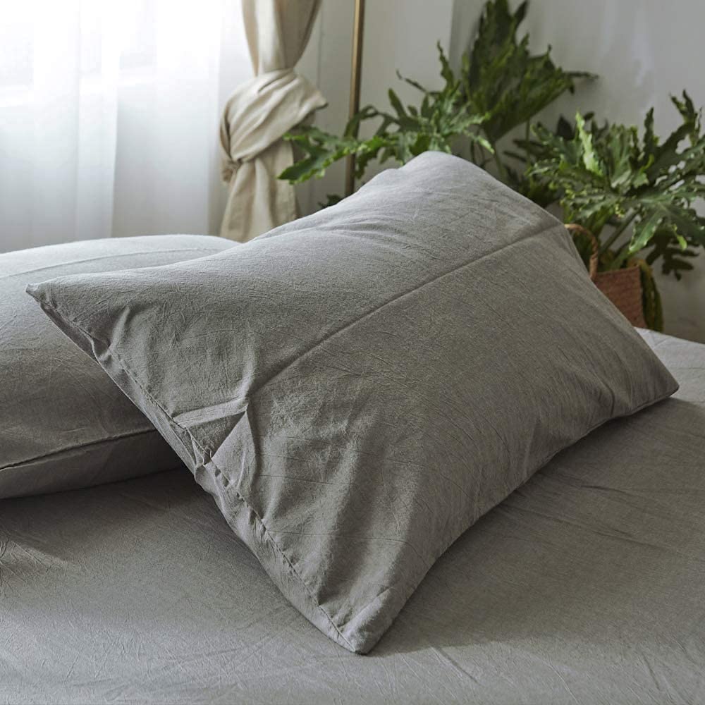 Grey Duvet Cover King, 100% Washed Cotton Linen Like Textured 3 Pieces Grey Bedding Set, Solid Color Simple Style Duvet Cover, Luxury Relaxed Feel Natural Wrinkled Breathable Soft Comfy (Grey, King)