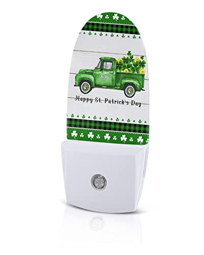 St. Patrick's Day Night Light, LED Plug in Night Light, Green Board Truck Lucky Clover Gold on Wood Night Lights with Dusk to Dawn Sensor Decorative Kids/Adults Nightlight for Bedroom Bathroom