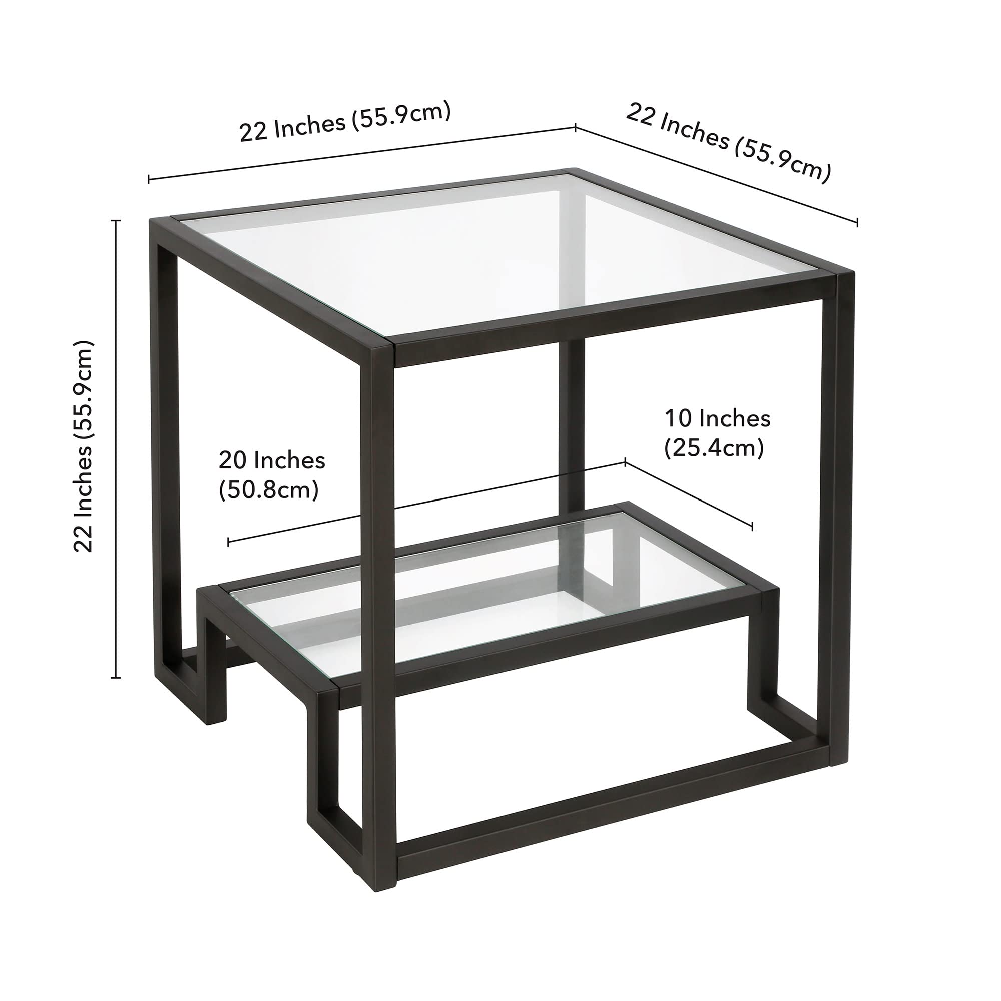 Henn&Hart 22" Wide Square Side Table in Satin Nickel, Table for Living Room, Bedroom