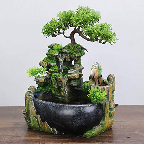 Xshelley Indoor Tabletop Fountains , Rockery, Water, Waterfall, Plants, Desktop Fountain, atomizing humidifier Fountain, Home Office Desktop Decorations, Automatic Pump with Power Switch