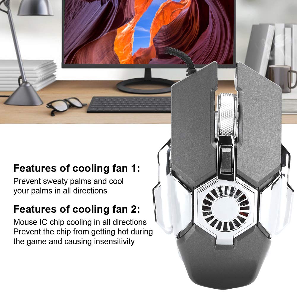Kafuty-1 RGB Wired Gaming Mouse,RGB Backlit 6400 DPI Adjustable Ergonomic Mouse with 6 Buttons,Macro Programmable USB Gaming Mice with Cooling Fan for PC Gamers