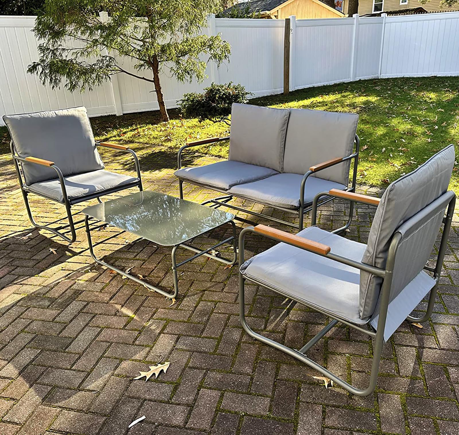 Green4ever 4 Piece Outdoor Furniture Metal Patio Conversation Sets, Dark Gray