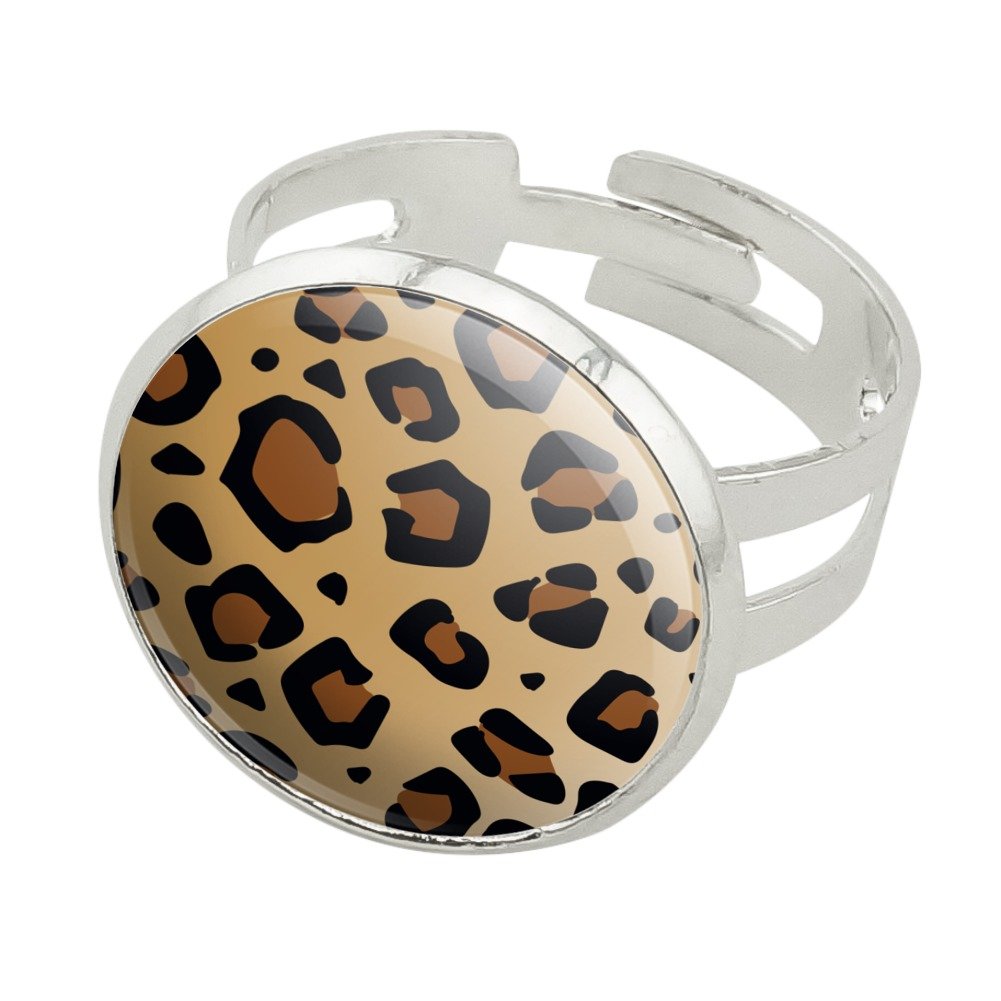 GRAPHICS & MORE Leopard Print Animal Spots Silver Plated Adjustable Novelty Ring