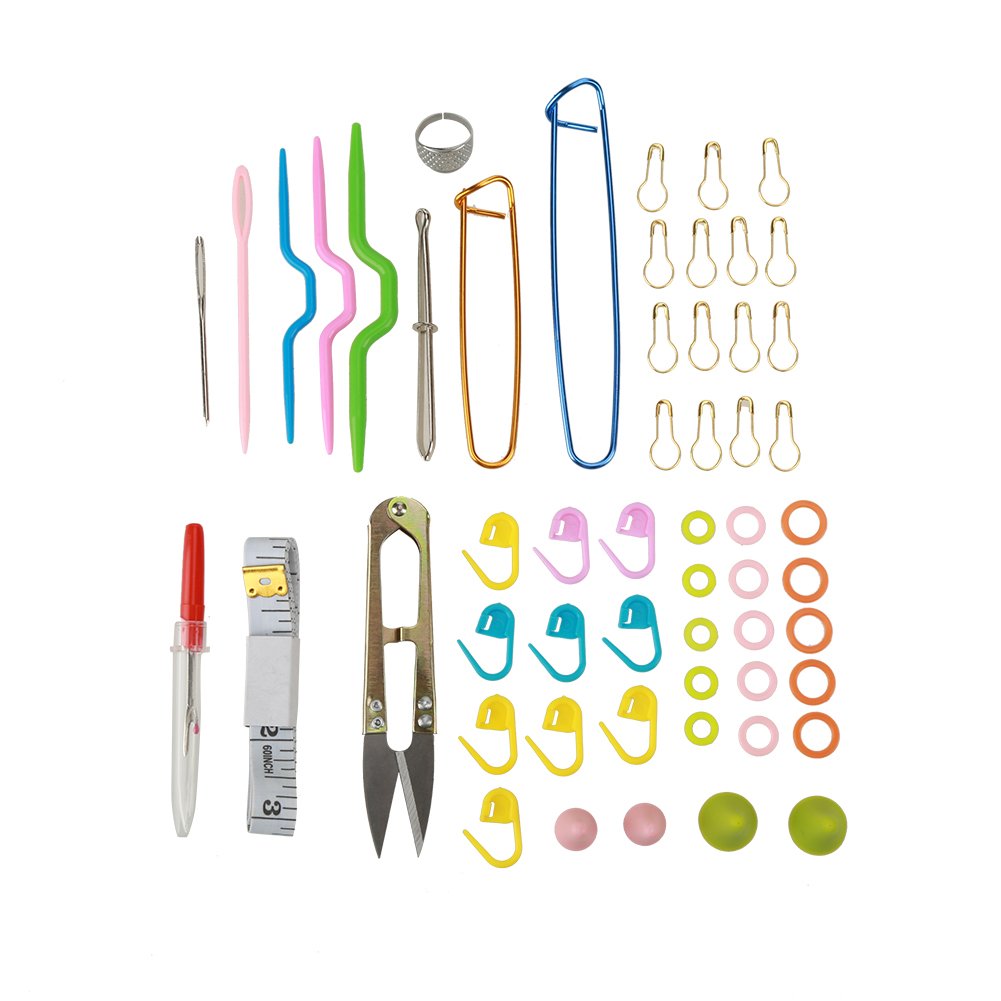 HEEPDD 56Pcs Crochet Knitting Needles Kits Sewing Knitting Tools Crochet Hook Metal Tweezers Scissor Thimble Kit for DIY Sewing Hand Making