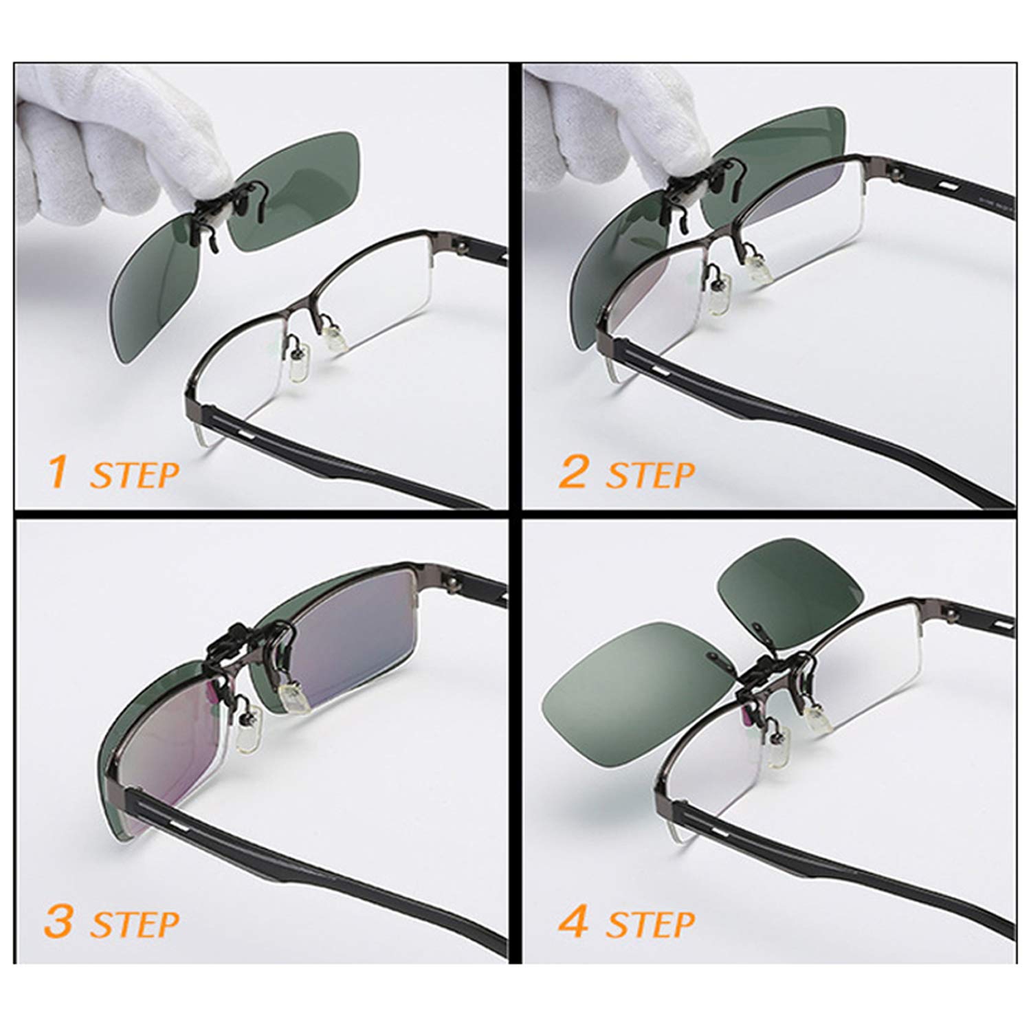 OopsMi Polarized Clip-on Sunglasses 4 PACK Rimless Anti-Glare UV Protection For Prescription Glasses (Black+Blue+Orange+Night Vision)