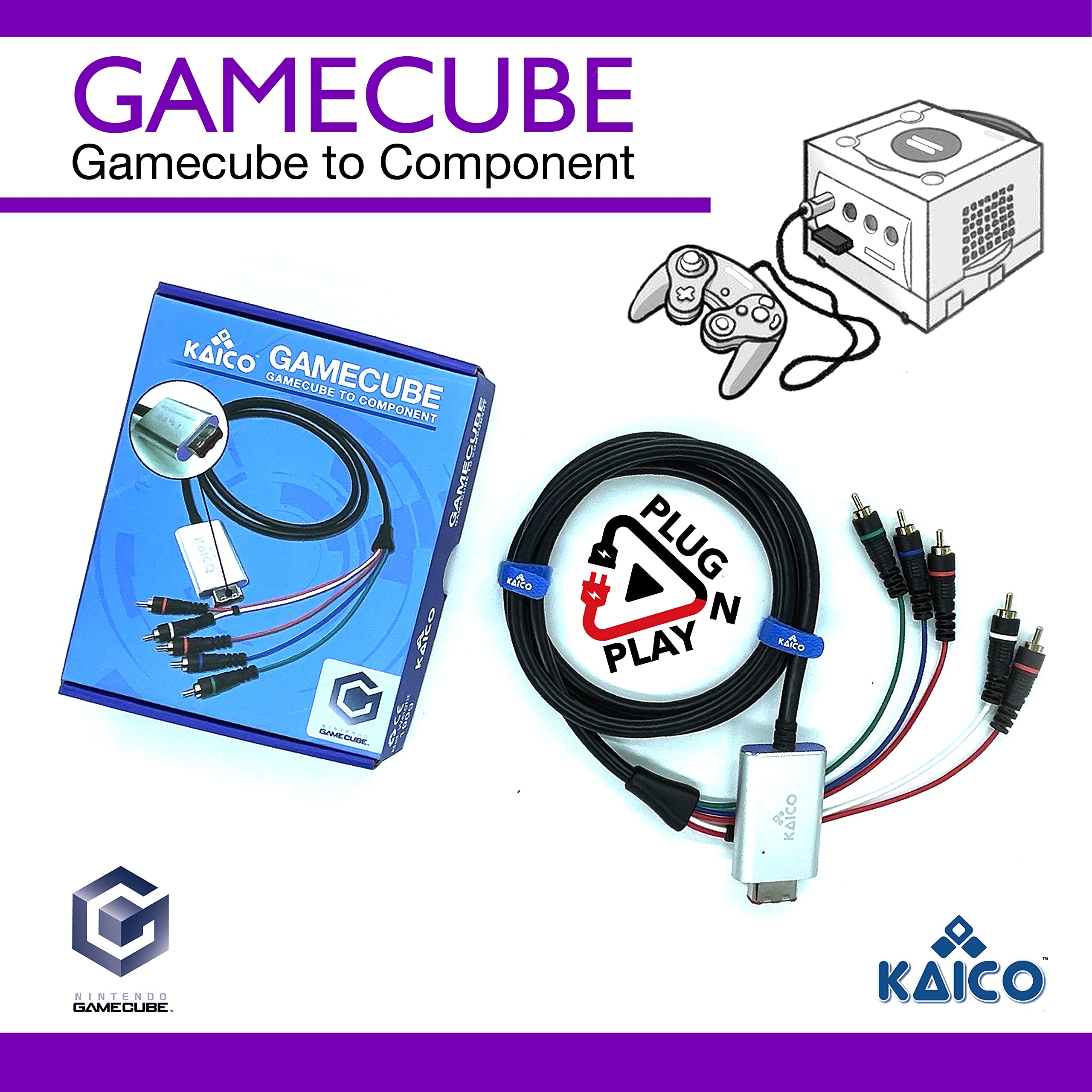 Kaico Component Cable Adapter Lead for the Nintendo GameCube Running GCVideo Lite Software – Supports Full Video and Audio. A Simple Plug and Play Component Converter for Gamecube