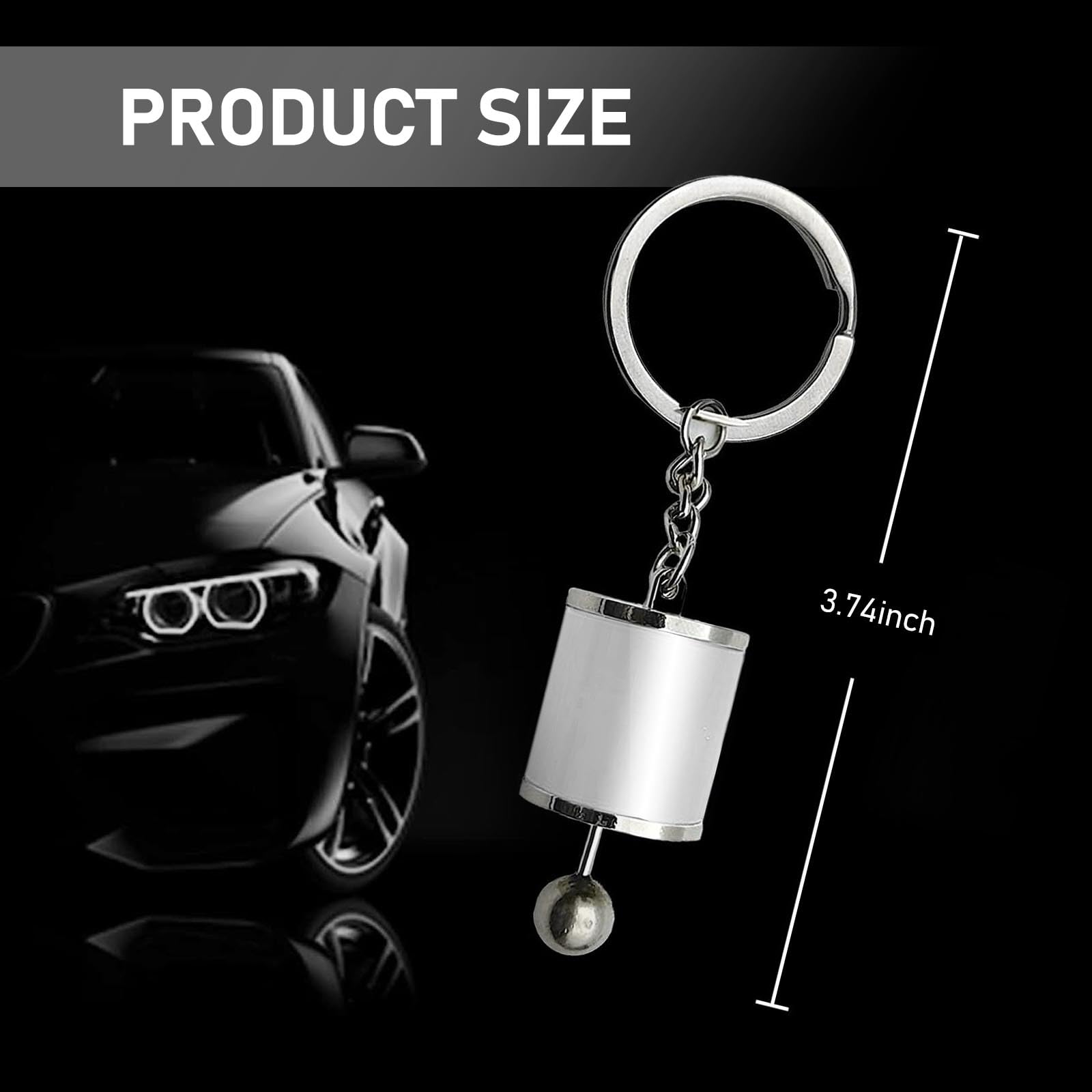 gunhunt 1 PC Car Shifter Keyring, 6 Speed Gear Key Clip, Universal Polished Metal Collectible Key Chain Creative Model (Silver)