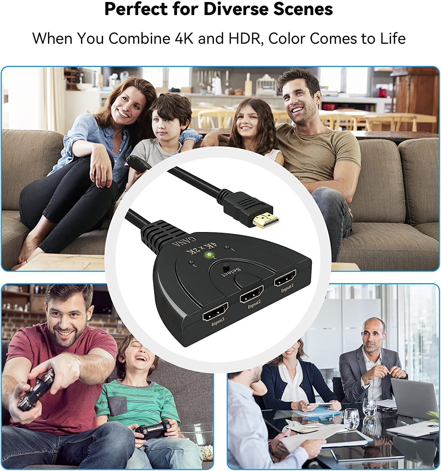 HDMI Switch, GANA 4K HDMI Splitter 3 in 1 Out, 3-Port HDMI Switcher Selector with Pigtail HDMI Cable,Supports Full HD 4K 1080P 3D Player, HDMI Hub Compatible with Fire Stick,HDTV,PS4 Game Consoles,PC