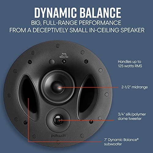 Polk Audio 70-RT 3-Way In-Ceiling Speaker (2.5β Driver, 7β Sub) - The Vanishing Series | Power Port | Paintable Grille | Dual Band-Pass Bass Ports White, White