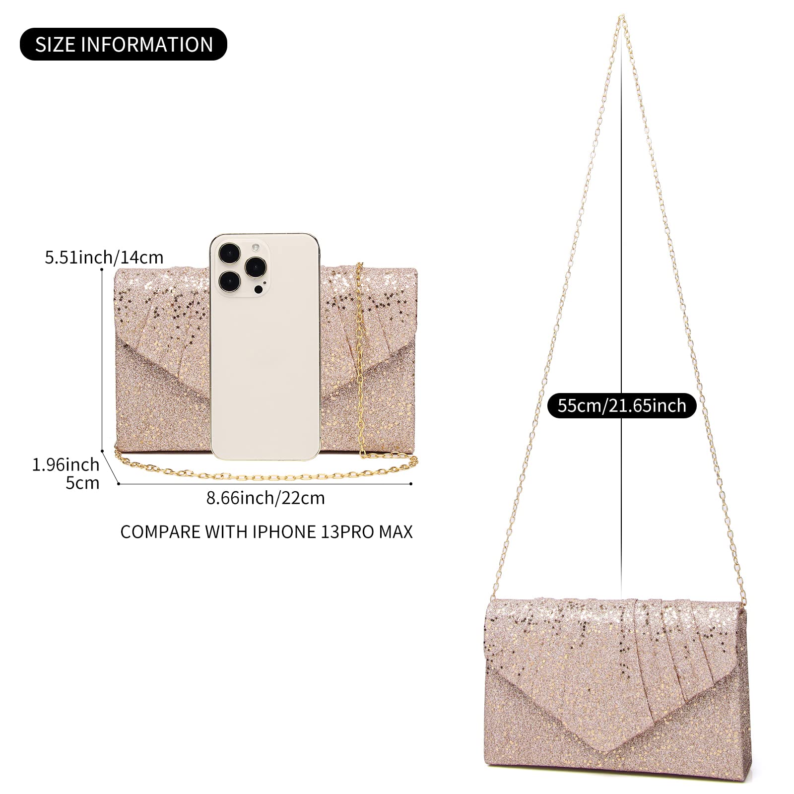 Labair Clutch Purses for Women Glitter Sparkly Evening Bag Wedding Prom Formal Handbag,Champagne.
