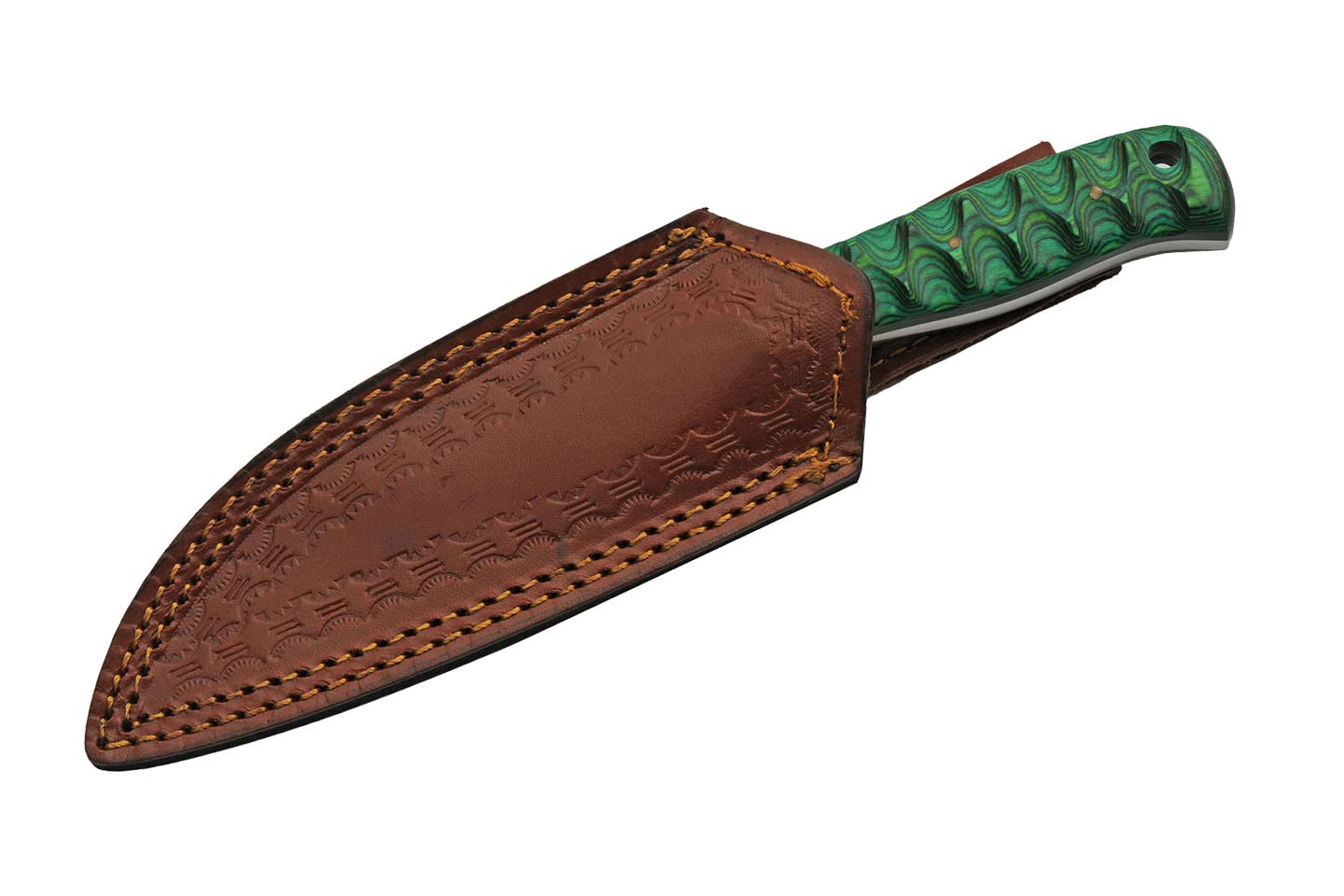 Green Exotic Damascus Steel | Wood Handle 8 inch Hunting Knife