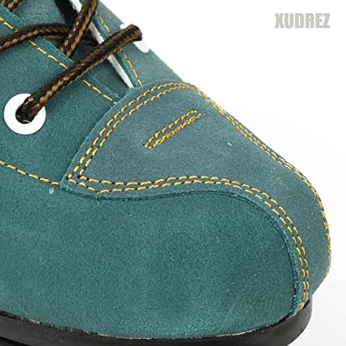 XUDREZ Cowhide Roller Skates for Women and Men High-Top Shoes Double-Row Design,Adjustable Classic Premium Roller Skates (Blue,7)