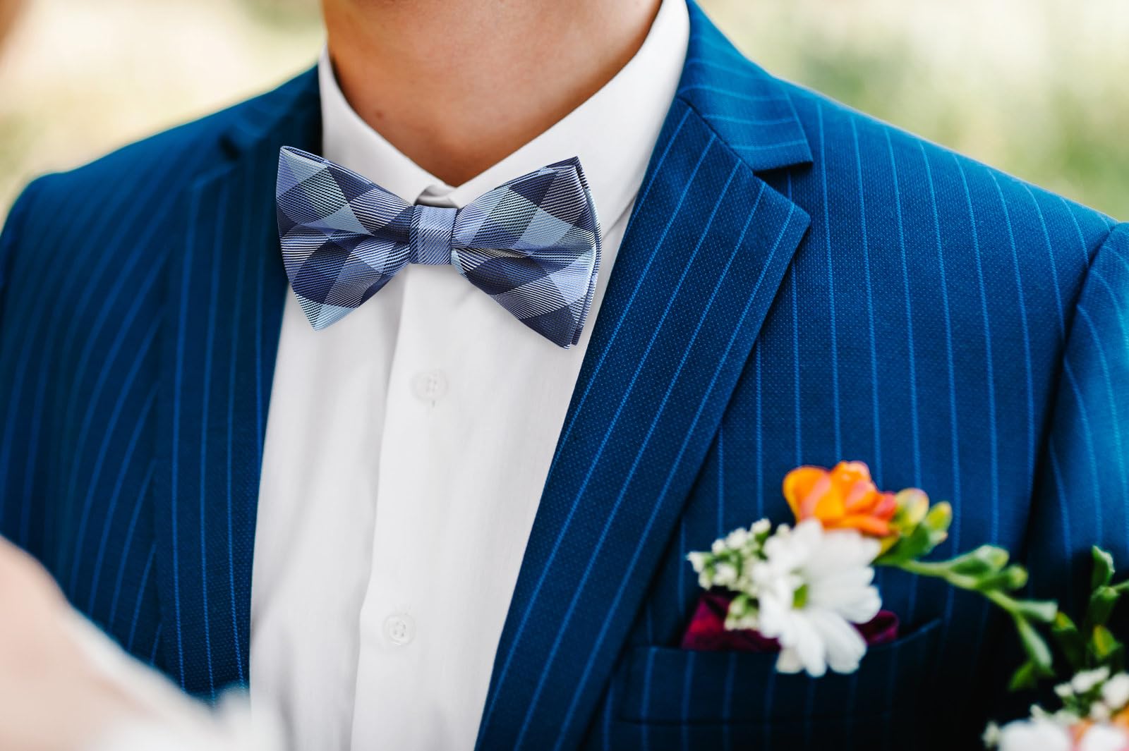 HISDERN Bow Ties for Men Plaid Blue Mens Bowtie Pretied Classic Satin Formal Business Bow Tie Adjustable Tuxedo Bowties for Wedding Party