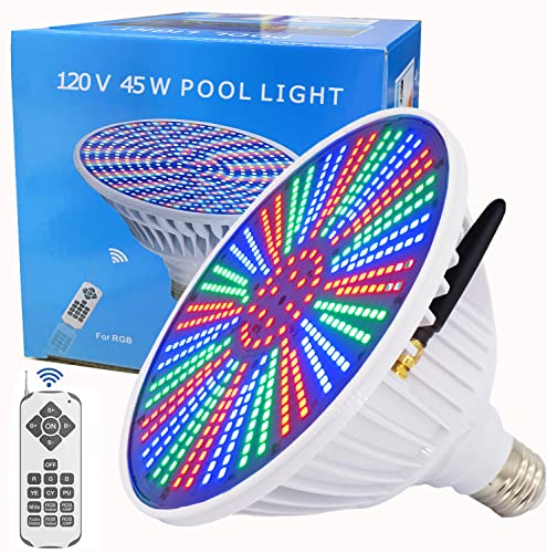 Pool Lights with Remote Control, 120V 45W RGB Color Changing Underwater LED Pool Light for Inground Pool, Swimming Pool Lights, E26/E27 Pool Bulb Repalcement, Fit Pentair Hayward Pool Light Fixtures
