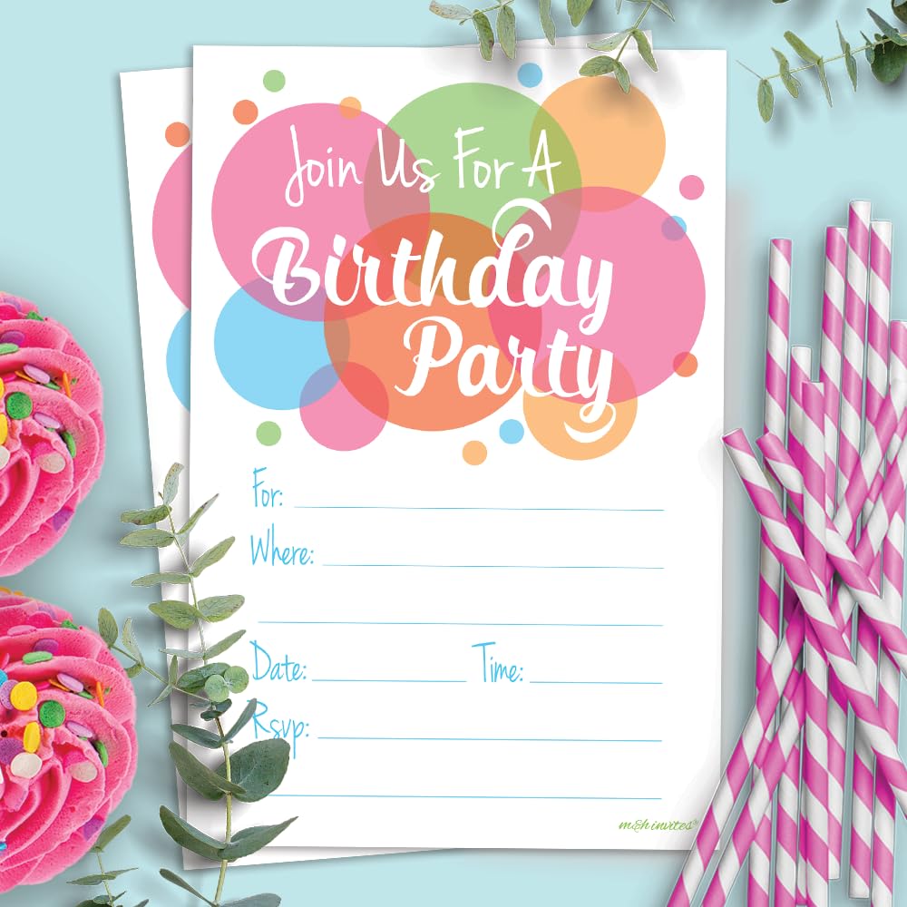 Happy Dot Birthday Party Invitations - Fill In Style (20 Count) With Envelopes