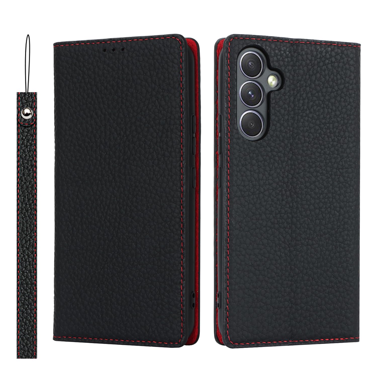 Havaya for Samsung Galaxy S23 FE Case Genuine Leather Samsung S23 FE wallet case with Card Holder for men flip folio phone cover with credit card slots for women-Black