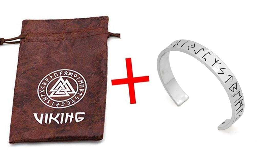GuoShuang Nordic viking rune amulet bracelet with valknut gift bag