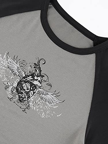 Y2K Crop Tops for Woman Short Sleeve Crew Neck Baby Tees Grunge Wing Print T-Shirt A Grey