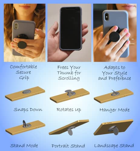 Phone-Gizmos ZGrip – The Ergonomic Phone Grip with Full Features and Grip in Black, with Art Top in Black