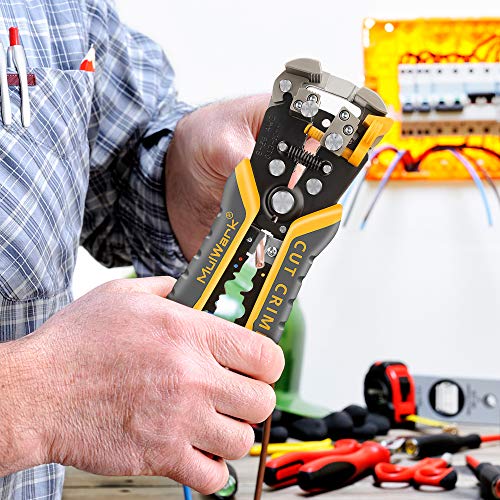 MulWark 3 in 1 Automatic Self Adjusting Wire Stripper/Cutter/Crimper, 8 Inch Multi Pliers For Electrical Wire Stripping, Cable Cutting, Crimping Tool from 8 AWG to 30 AWG