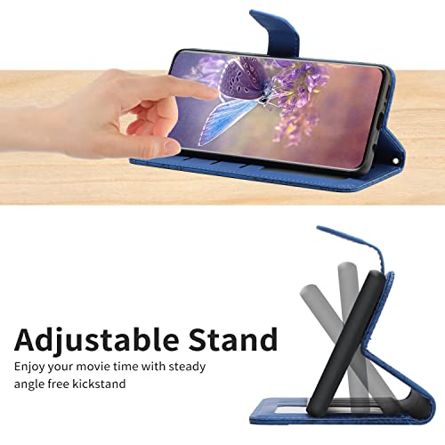 XYX Wallet Case Compatible with Oppo Realme 7 Pro, Emboss Butterfly Flower PU Leather Flip Protective Case with Adjustable Shoulder Strap for Realme 7 Pro, Blue