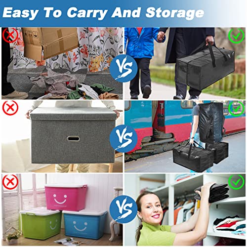 Rihim Moving Bags 90L - 4 Black Heavy Duty Extra Large Storage Bags for Clothes - Packing Bags with Backpack Straps Strong Handles Zippers - College Travelling Christmas Storage Moving Totes