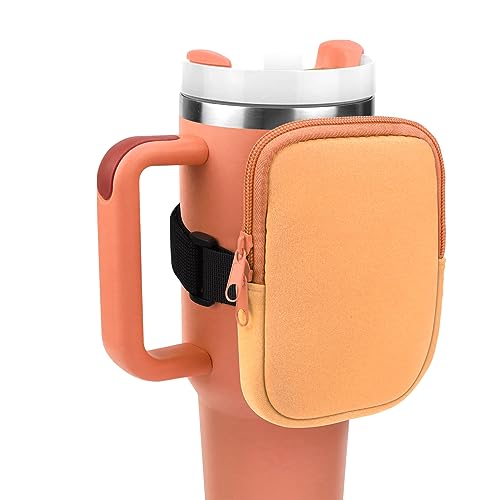 WUQID Adjustable Water Bottle Pouch for Stanley Quencher Adventure & Stanley IceFlow 20oz 30oz 40oz, Gym Accessories for Women Men, Tumbler Pouch Bag with Cards, Keys, Wallet, Earphone,Compact