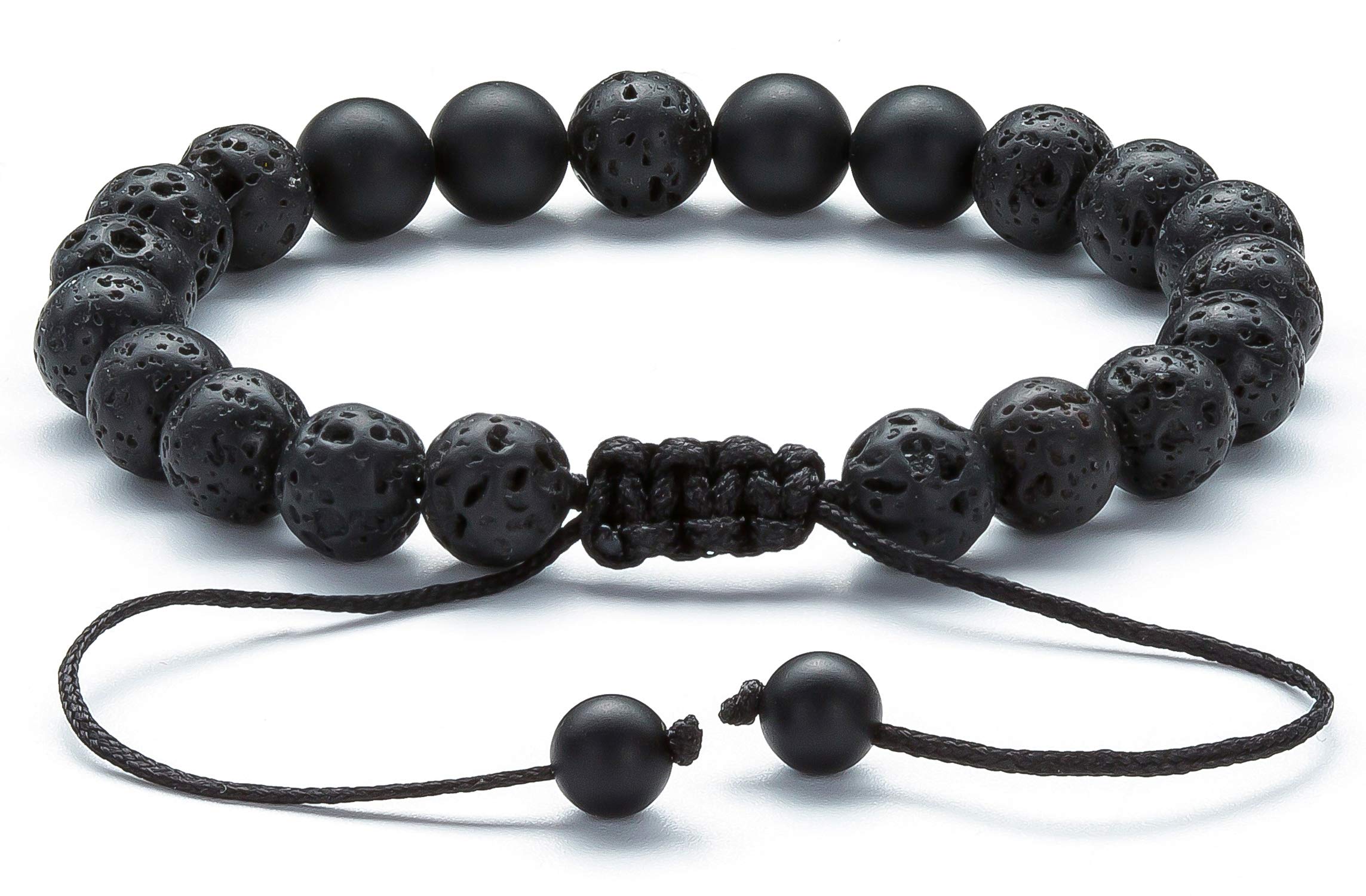 Hamoery Men Women 8mm Lava Rock Aromatherapy Anxiety Essential Oil Diffuser Bracelet Adjustable Natural Stone Yoga meditation relaxation Beads Bracelet Bangle(Matte Black Agate)