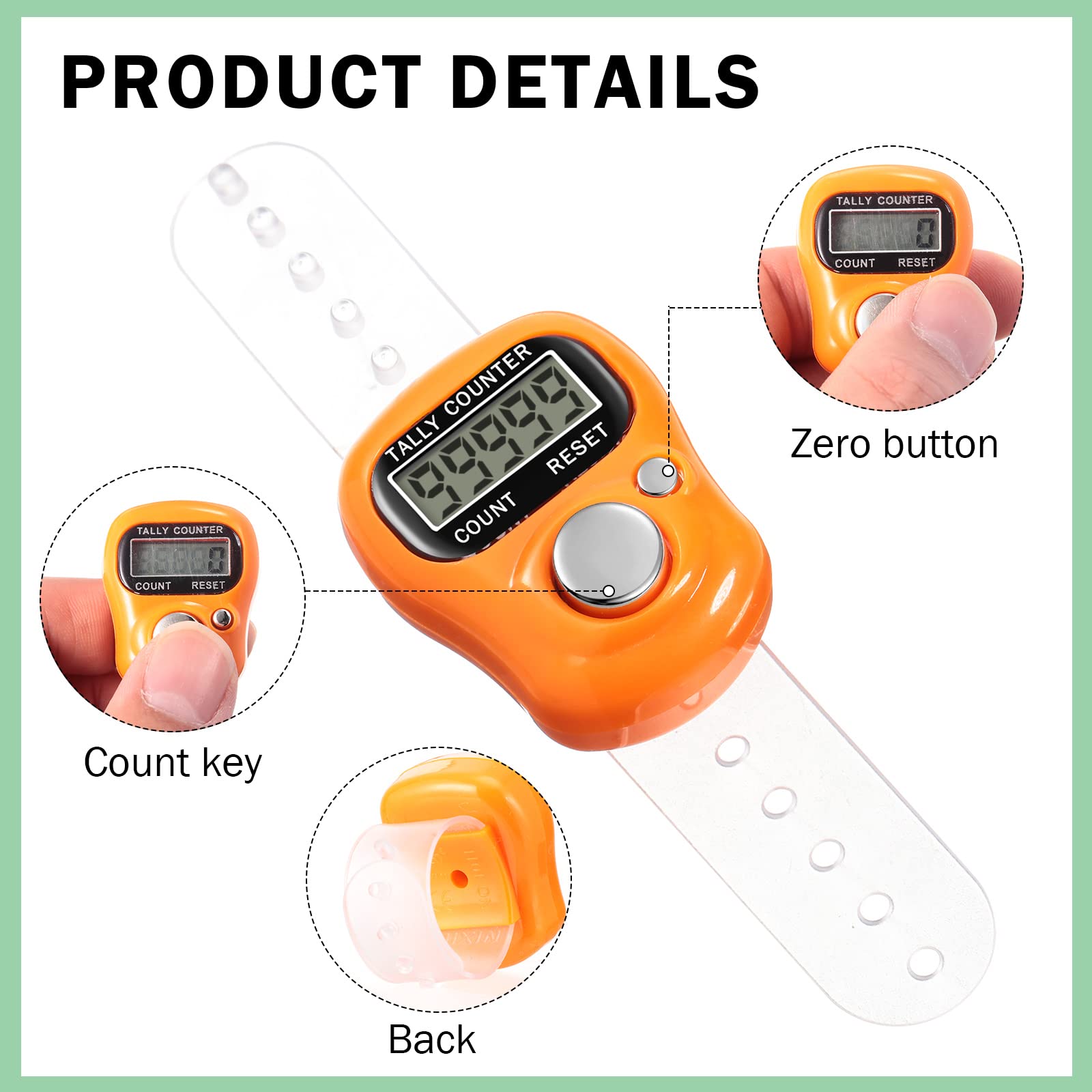 Hoteam Electronic Finger Counter LCD Digital Display Finger Hand Tally Counter Mini 5-Digit Number Counter Clicker Track and Field Lap Counters for Stitch Knitting Crochet Golf, 12 Colors (96)