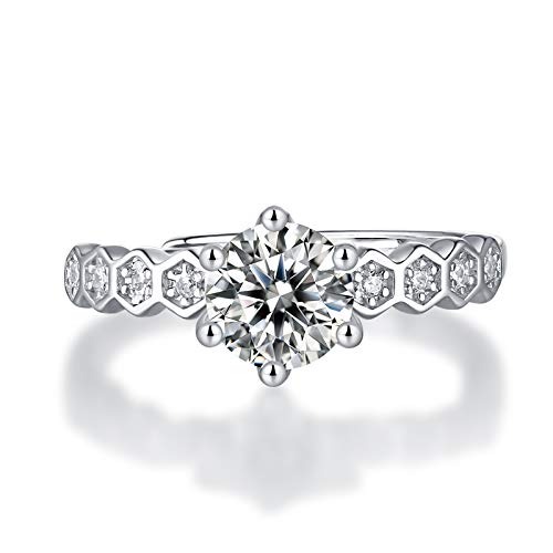 Hasril 925 Sterling Silver 1CT Moissanite Engagement Ring for Women Adjustable with D Color, VVS Clarity (1CT 6.5mm Nine Stars Setting)