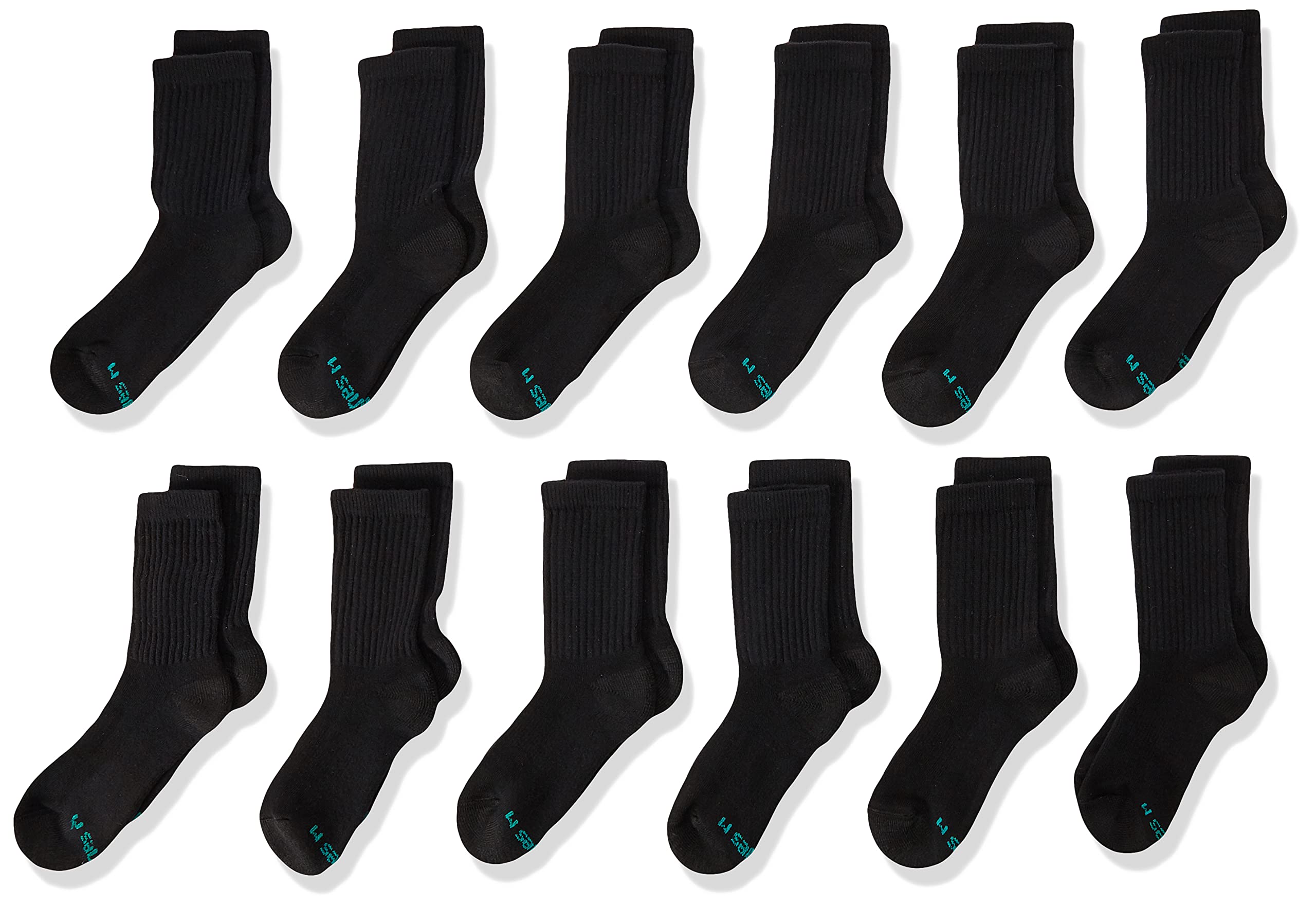 Hanes Medium-Shoe Size: 9-2.5 Boys, Double Tough Cushioned Crew Socks, 12-pair Packs, Black