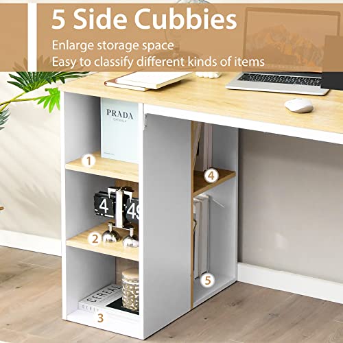 Tangkula Computer Desk with Storage Shelves, Home Office Desk with 5 Side Shelves & Metal Frame, Space Saving Laptop PC Desk, Writing Study Desk, Modern Vanity Desk for Bedroom (Natural)